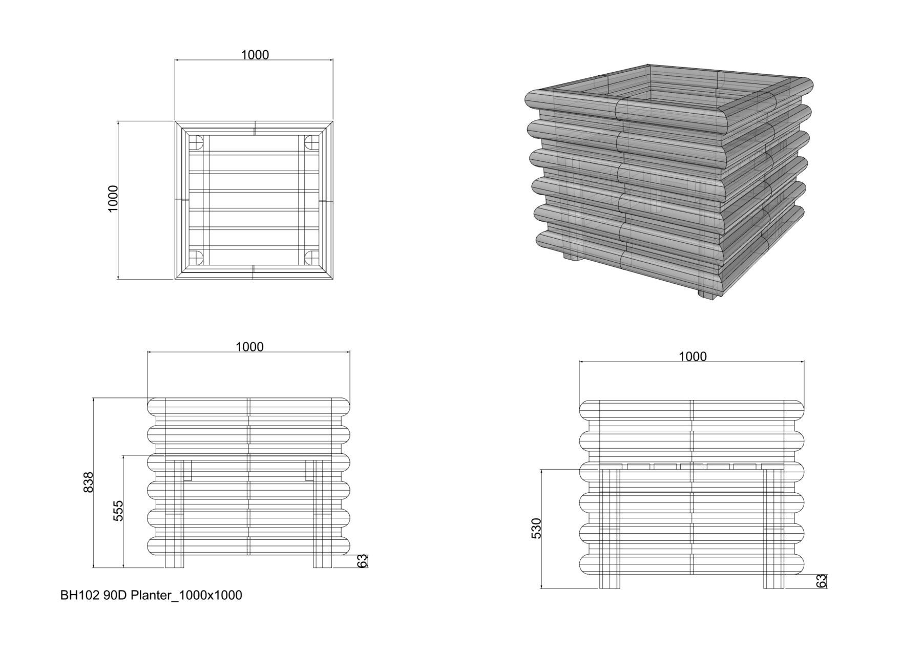 Large Square Planter (1m) | Plastecowood